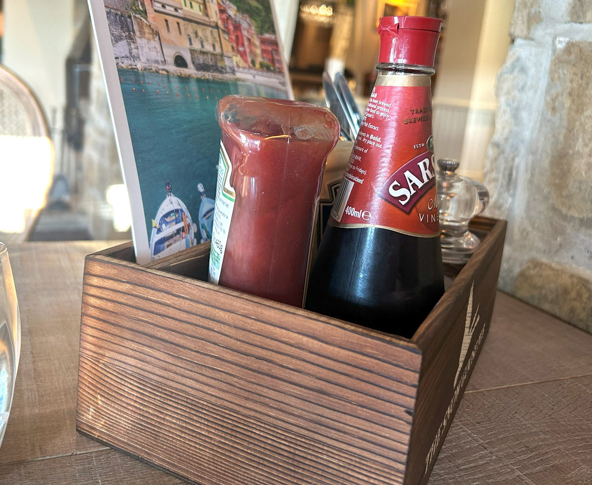 Dark Wood Sectioned Condiment Menu & Cutlery Caddy – Crafty Bar ...